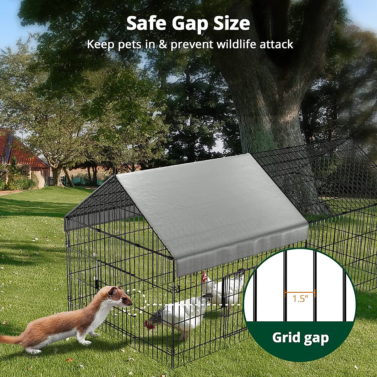 PawGiant Chicken Coop 86"×40" Chicken Run Pen for Yard with Cover Outdoor Metal Portable Chicken Tractor Cage Enclosure Crate Outside for Small Animals Duck Rabbit Hen