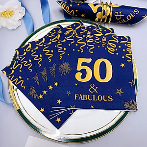 32PCS50th Birthday Happy Napkin 50th Anniversary Wedding Commemorative Napkin Blue 50th Birthday Table Decoration Party Supplies Blue Cocktail Napkin