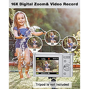 Lecran Digital Camera FHD 1080P 36.0 MP Vlogging Camera with 16X Digital Zoom, LCD Screen, Compact Portable Mini Cameras for Students, Teens, Kids (Silver Grey)