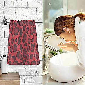 Jucciaco Red Leopard Pattern Cotton Towels for Bathroom, Soft Absorbent Hand Towel Set of 2 for Kitchen Yoga Gym Decorative, 16x28 inch