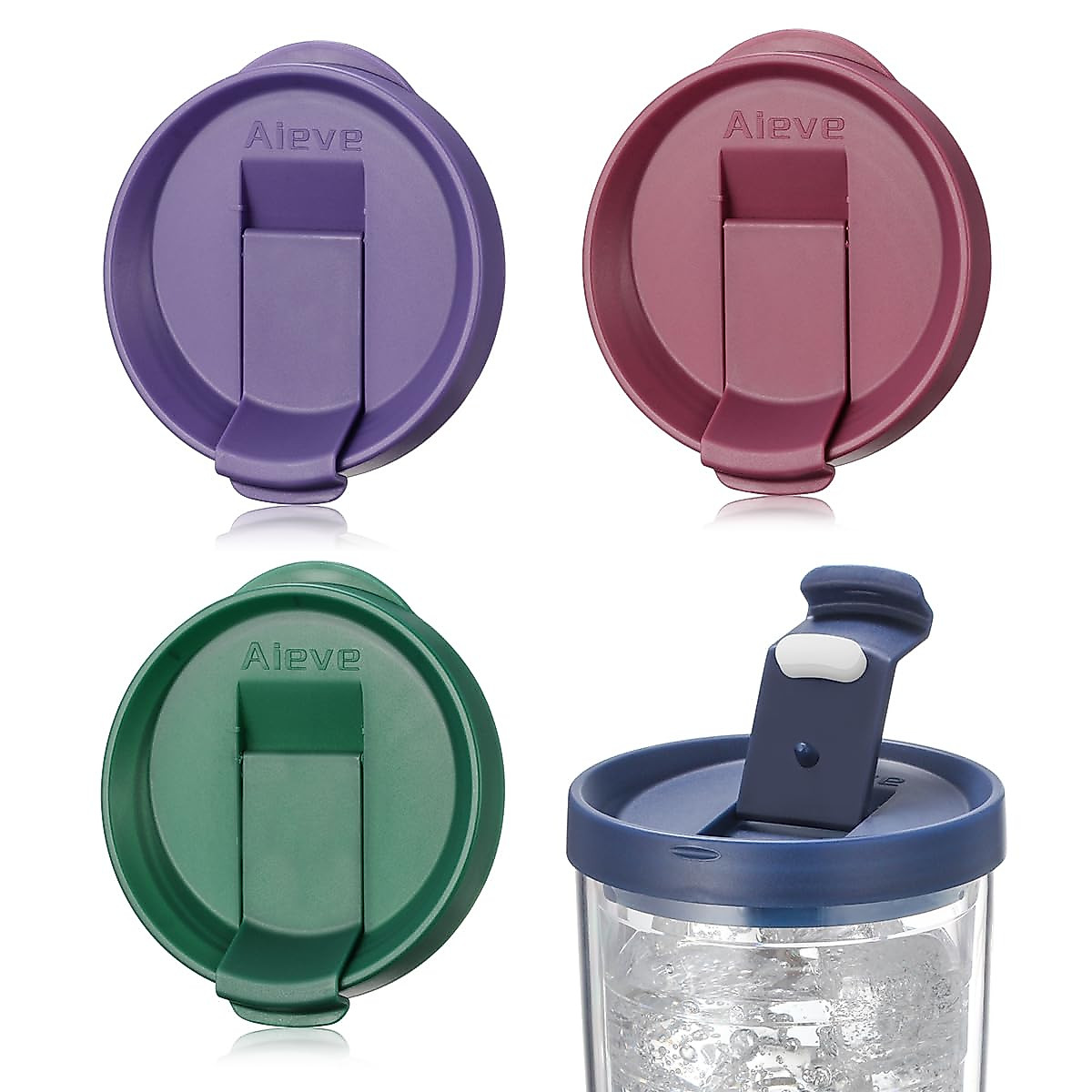 Aieve Tumbler Lid Compatible with Tervis,4Pcs Replacement Covers for 16oz Tumbler,Leak-proof Cup Lid (Blue,Green,Purple and Red)