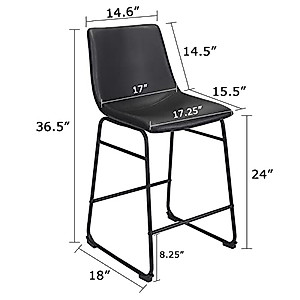 ErgoDesign Bar Stools Set of 2, 26 Inches Bar Stool with Back, Carbon Fiber Bar Chair with Metal Legs (Black)