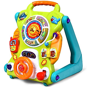 BABY JOY Sit-to-Stand Walker, 3 in 1 Baby Walker, Drawing Board, Entertainment Table, Kids Activity Center w/Lights, Music, Phone, Steering Wheel, Educational Push Toy for Toddlers (Blue)