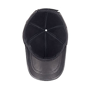 Zessano Genuine Leather Unisex Baseball Cap - 100% Sheep Leather Mens and Womens Baseball Cap with Adjustable Back Strap (Black)