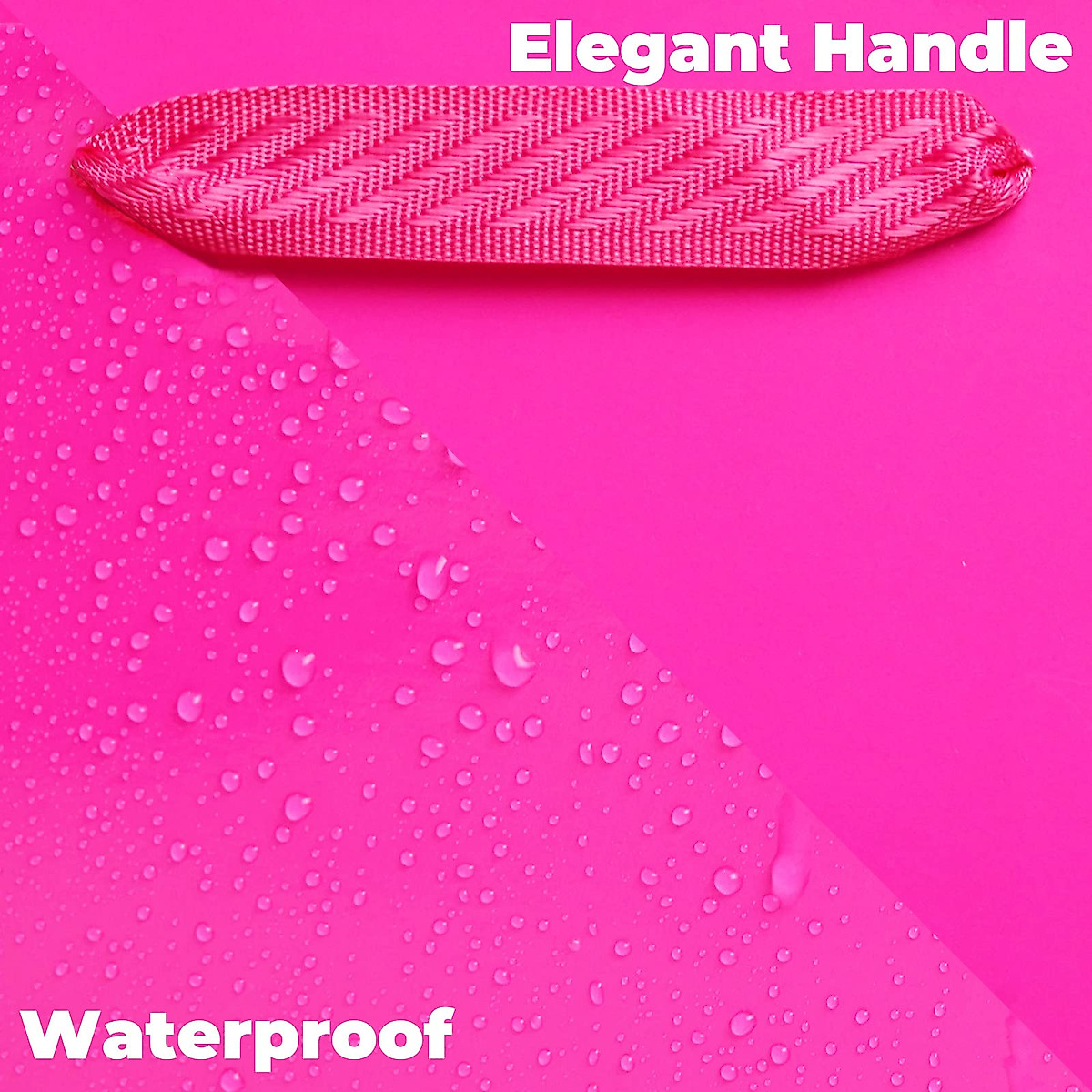 UnicoPak Hot Pink Gift Bags Medium Size 8x4x10 20Pcs, Glossy Finish Waterproof Paper Gift Bags with Handles, Party Bags Pink Gift Bags for Birthday, Party, Wedding, Bridal Shower, Shopping