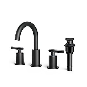 FORIOUS Matte Black Bathroom Faucet 3 Hole, 8 Inch Widespread Bathroom Faucet Black with Metal Pop-up Drain Assembly, Two Handle Vanity Faucet with cUPC Supply Lines, 8" Black Bathroom Faucet