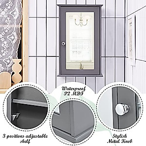 LOKO Bathroom Medicine Cabinet with Mirror, Wall Mounted Storage Cabinet with Single Mirrored Door and Adjustable Shelf for Bathroom, Living Room or Entryway, 13.5 x 6 x 21 inches (Grey)