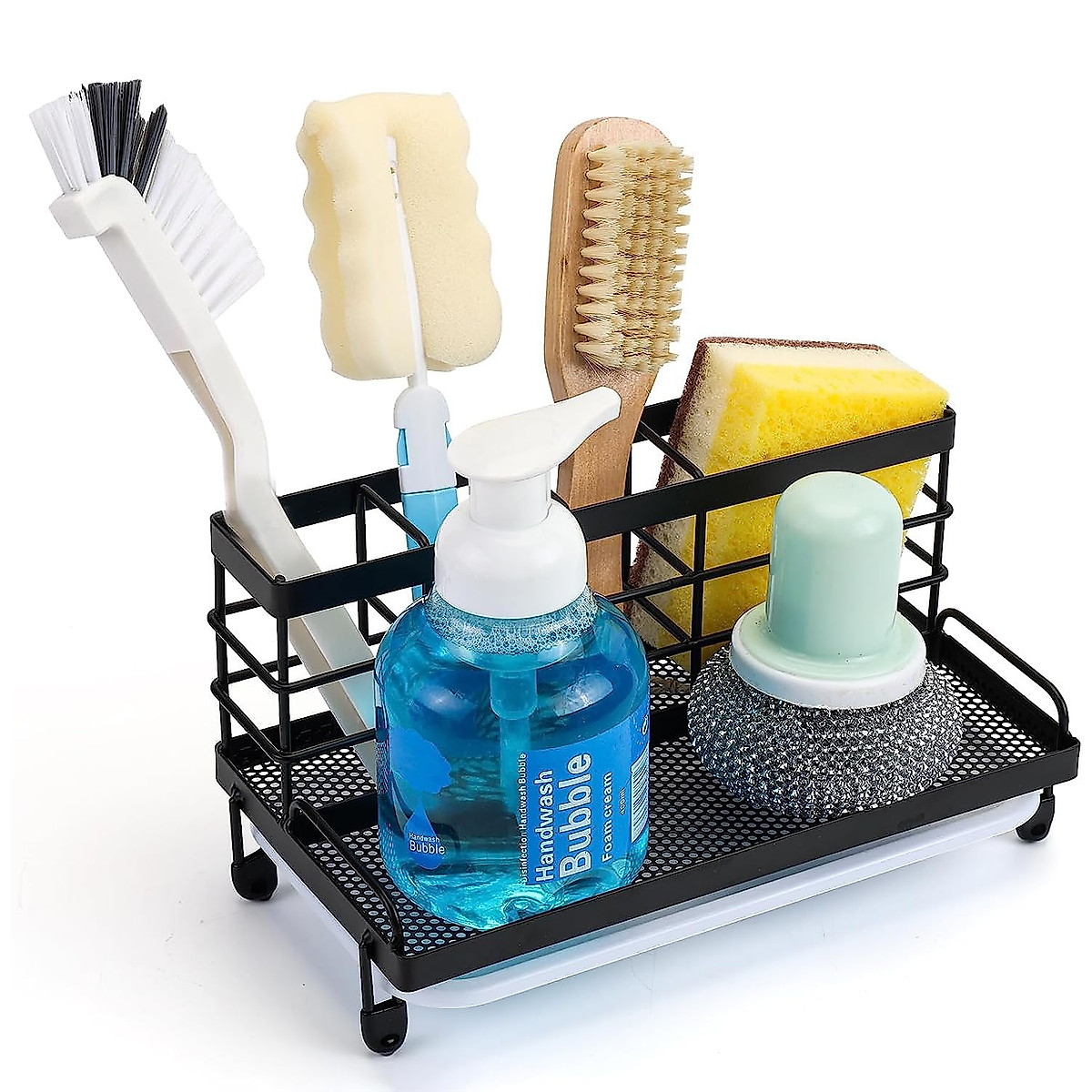 XG Glitter Sponge Holder for Kitchen Sink, Non-Slip Ktichen Sink Caddy Organizer, Bathroom Storage Organizer for Brush, Soap, Toiletries, Rustproof, Easy to Clean, Kitchen Bathroom Accessories - Black