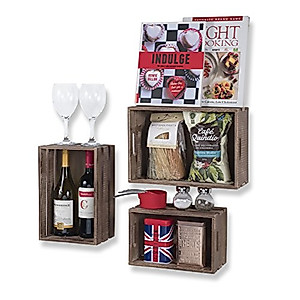 Wallniture Rustic Wine Rack Storage Baskets Wall Mount Wooden Crates Walnut Set of 9