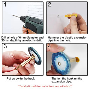 4 Pcs Unique Agate Blue Coat Hooks Wall Mounted Decorative Hooks Brass Single Wall Hook for Hanging,Hat Bag Hooks for Wall Decorative Curtain Tieback Hooks