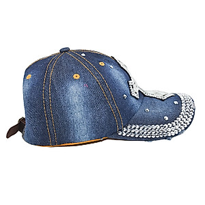 Popfizzy Cross Hat, Rhinestone Hats for Women, Bling Bling Bedazzled Baseball Caps, Distressed Denim Hat, Bejeweled Hats