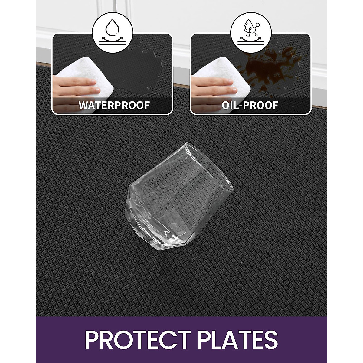 DEXI Kitchen Floor Mats Cushioned Anti Fatigue,17x29+17x59, Standing Runner Rug Waterproof, Comfort Memory Foam Padded for Front Sink Laundry Set of 2, Black