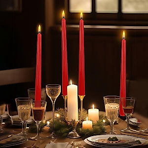 10 inch unscented Taper Candles, red Taper Candles for Dinner Decorations for Weddings, Family Holidays, Church, devotions, Celebrations (Set of 4)