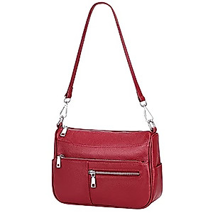 Over Earth Genuine Leather Shoulder Bag Small Crossbody Handbags for Women Ladies Purse(O131E Wine Red)