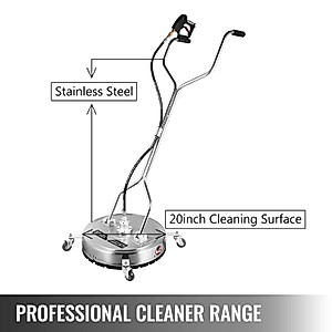 Happybuy Surface Cleaner 20 inch Flat Surface Cleaner for Pressure Washer 4000psi Pressure with 3/8 Quick Connector Surface Cleaner W/Casters 10.5GPM Stainless Steel Rotating Rod & 3 Nozzle for Patio