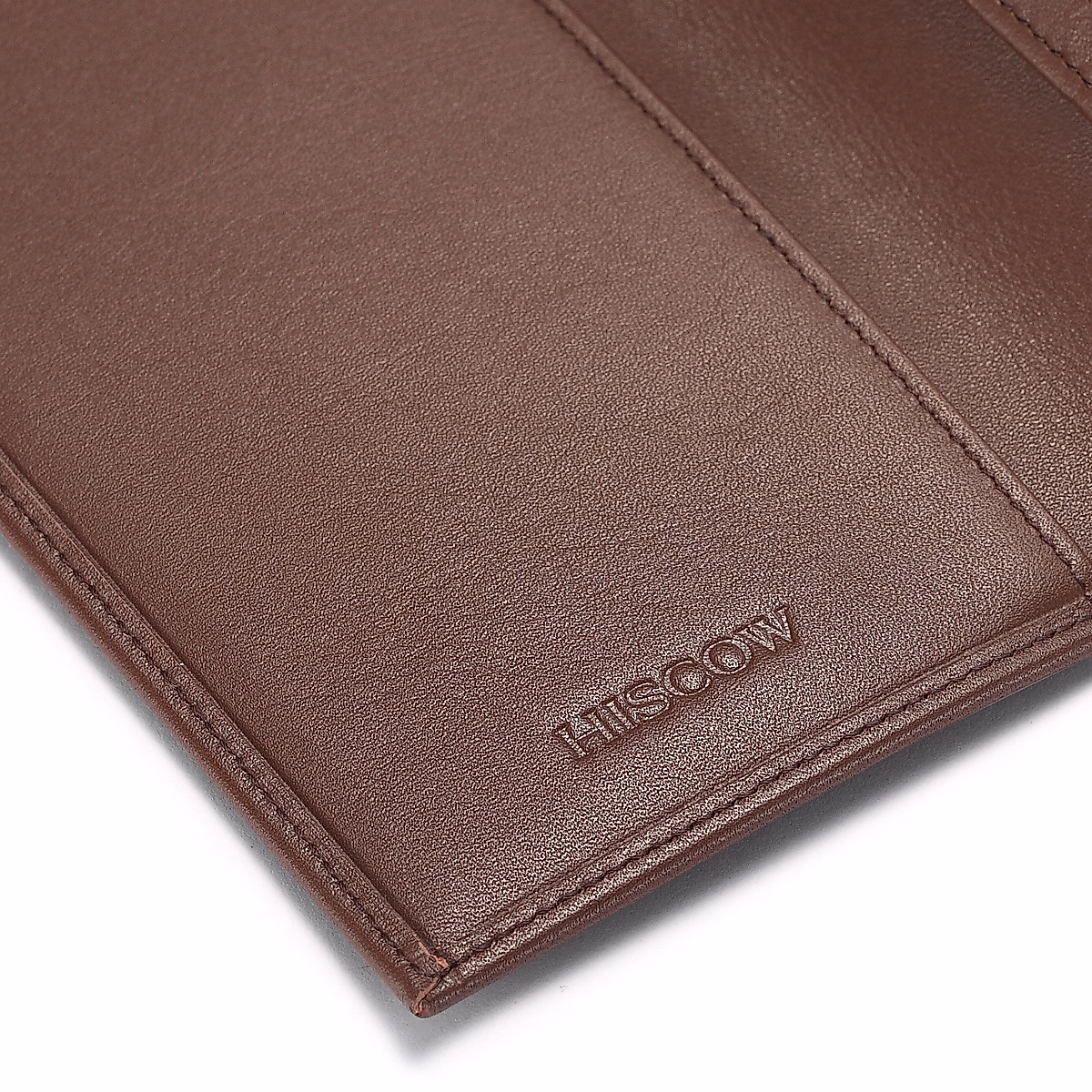 HISCOW Soft Leather Checkbook Cover & Card Holder with Divider - Italian Calfskin (Brown)