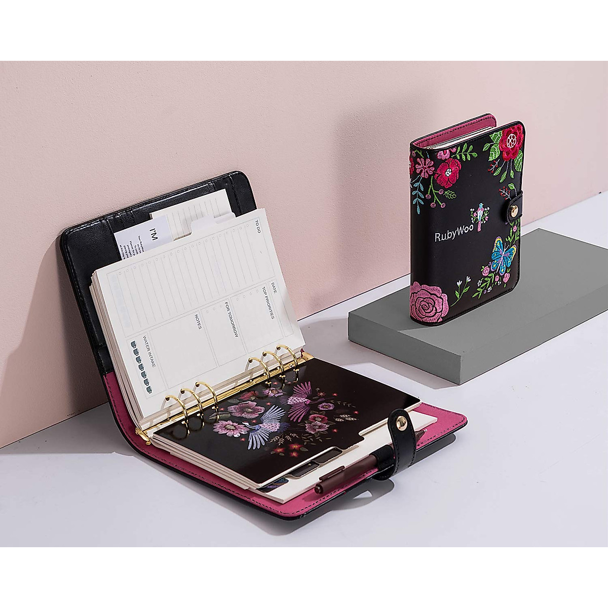 Guokichy Journal Travel Composition Notebook Filofax Planner Organiser Refills for Monthly Weekly Daily (Embroidery, A6)