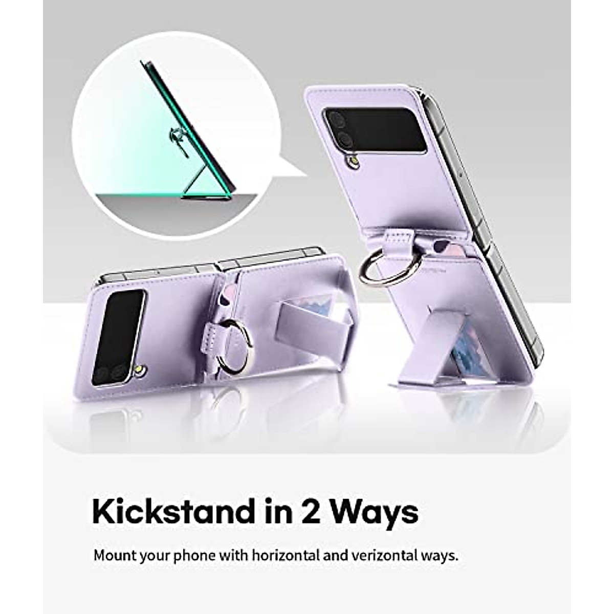 GOOSPERY EZ Mount Wallet Compatible with Galaxy Z Flip 4 Case, Card Holder Loopy Ring Adjustable Kickstand with Horizontal/Vertical [Compatible with Wireless Charging], Lavender