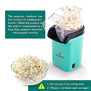 SOLTRONICS Hot Air Popcorn Popper Maker with Removable Measuring Cup, ETL Certified, No Oil Needed, BPA-Free, 1200W, Green