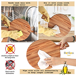 PREMIUM ACACIA Wood Cutting Board with Handle (10"x16") Rectangular Acacia Wooden Kitchen Chopping Boards for Meat, Cheese, Bread, Vegetables & Fruits. (1Pcs-Round Cutting Board)