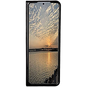 ZYKY Phone Case for Galaxy Z Fold 3, Genuine Leather Protection Cover PC Hard Shockproof Back Cover Protector Case Shell Compatible with Samsung Galaxy Z Fold 3 5G (Blue)