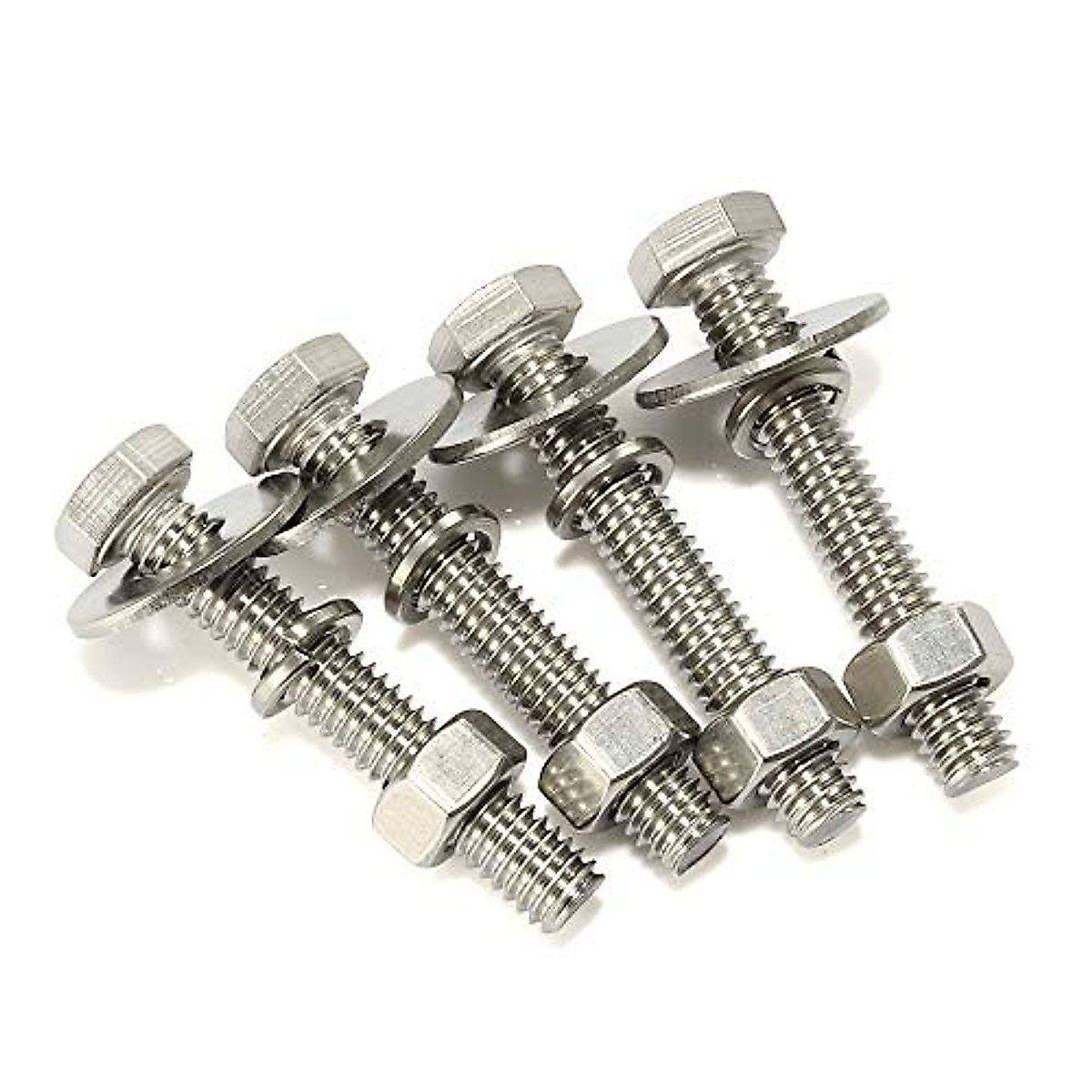 M10-1.5 x 60mm Hex Head Bolts, Hex Nuts, Extra-Large and Thick Flat & Lock Washers, Fully Threaded, 304 Stainless Steel, 4 Sets