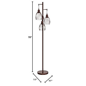 Dimmable Floor Lamp, 3 x 800LM LED Edison Bulbs Included, Farmhouse Industrial Floor Lamp Standing Lamp with Elegant Teardrop Cage Head Tall Lamp for Living Room Bedroom Office Dining Room - Brown