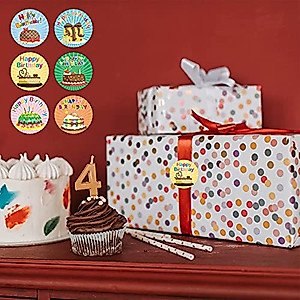 PMCDS2G Happy Birthday Stickers Seals 1" 500units in 1Roll for Birthday Décor Party Supplies Cards Sealing(Shining Happy Birthday)