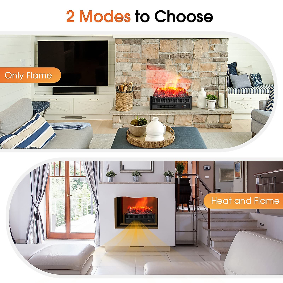 COSTWAY Electric Fireplace Log Heater with Remote Control, 23-Inch Realistic Ember Bed Insert Log with 0.5-6H Timer, Adjustable Flame Brightness and Temperature, Overheating Protection, 1400W