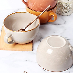 EISTEE Cereal Bowl,soup bowl,tea bowl,Large Soup Cup Ceramic Breakfast Bowl with Handle, 700ml Cereal Soup Bowl, Pumpkin Soup and Salad. Dishwasher, Microwave and Oven are Safe.-red (Color : Red)