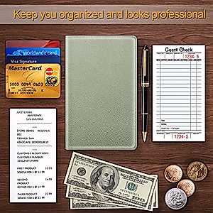 Fintie Server Book Organizer with Zipper Pocket, PU Leather Restaurant Guest Check Presenters Card Holder for Waitress, Waiter, Bartender (Sage Green)