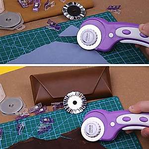 45mm Fabric Cutter Set, Rotary Cutter Tool Kit with 6 Replacement Rotary Blades, Quilting Rotary Cutter with Safety Lock Ergonomic Classic Comfort Loop for Crafting Sewing Quilting (Purple)
