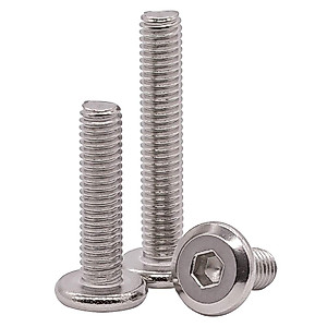M6 x 50mm, 55mm, 60mm, 65mm, 70mm Stainless Steel Furniture Bolts Flat Socket Head Cap Screws Assortment 25 PCS, 304 Stainless Steel 18-8, Full Thread, Bright Finish