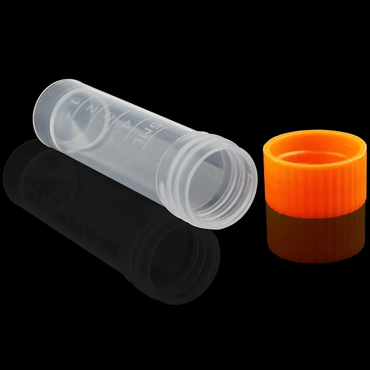 LANIAKEA 200Pcs Plastic Test Tubes with Screw Cap, 5ml Small Plastic Vials Centrifuge Test Tube, Plastic Frozen Test Tubes, Vial Screw Orange Seal Capfor Office School Laboratory Chemistry