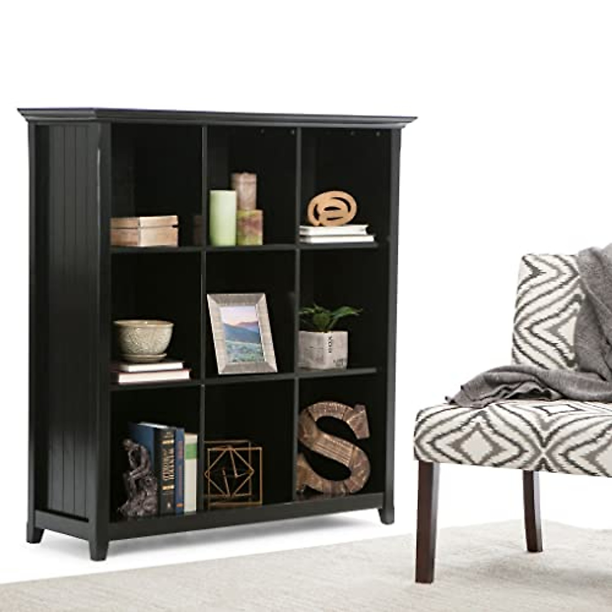 SIMPLIHOME Acadian SOLID WOOD 44 Inch Transitional 9 Cube Bookcase and Storage Unit in Black, For the Living Room, Study Room and Office