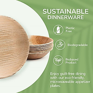 THE CLEAR CONSCIENCE TCC - Palm Leaf Appetizer Plates, 4" round, 50 pcs, Bamboo & Wood Style, Biodegradable, Single Use, Disposable, Usable for Hot Dishes