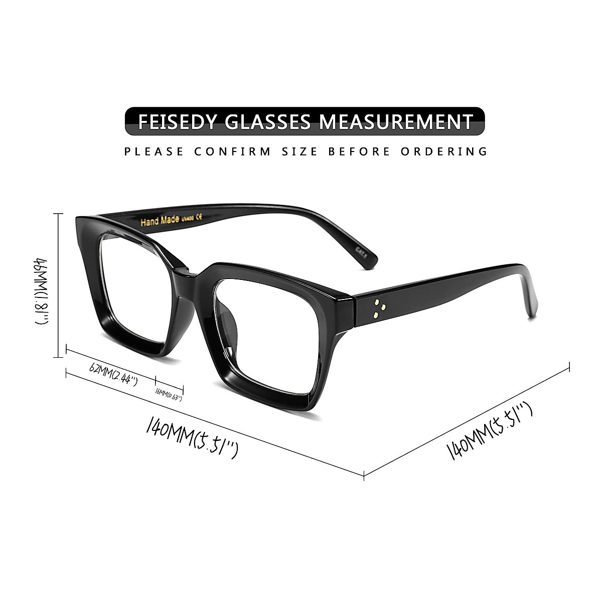 FEISEDY Retro Square Blue Light Blocking Reading Glasses Anti Glare Digital Eyestrain Reader B2479 Black 150