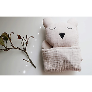 Marlowe & Co Organic Cotton Muslin Bear Lovey Blanket, Organic Cotton Muslin Bear Security Blanket (Natural Sand)