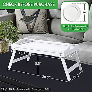Artmeer Bed Tray Table with Foldable Legs,Bamboo Breakfast Tray with Handles Ideal for Sofa, Bed, Eating,Working,Used As Laptop Desk Snack Tray 2 Pack(White)