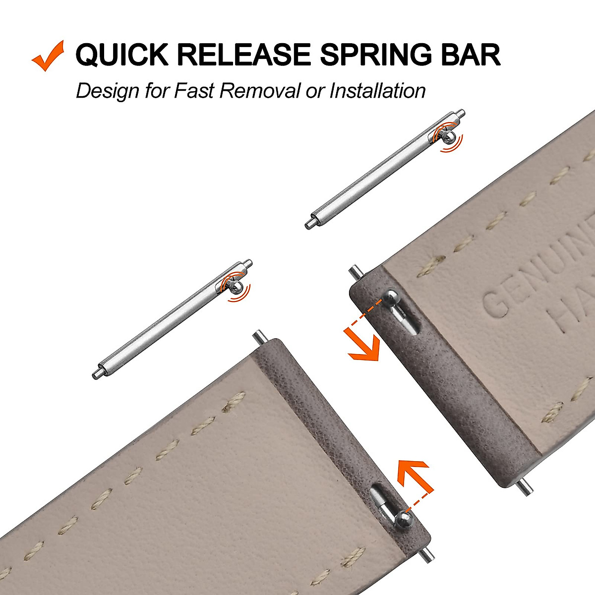 ANNEFIT Quick Release Watch Band 20mm with Black Buckle - Classic Oil Wax Leather Watch Strap (Grey)