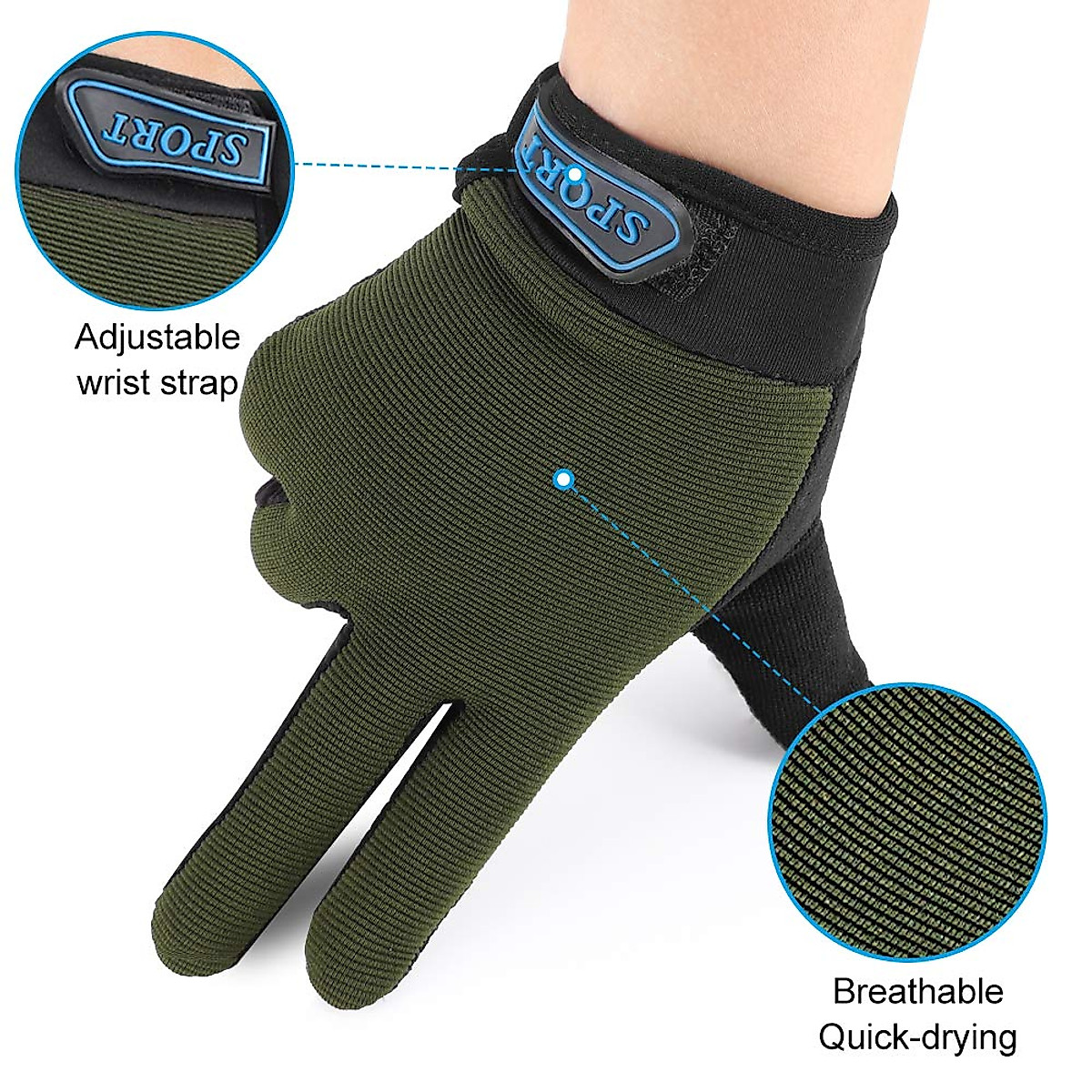 Accmor Kids Cycling Gloves, Kids Fishing Gloves, 4-10 Years Boys Girls Kids Sport Gloves, Breathable Non-Slip Full Finger Gloves for Child Cycling Climbing Riding Biking Outdoor Sports,Green