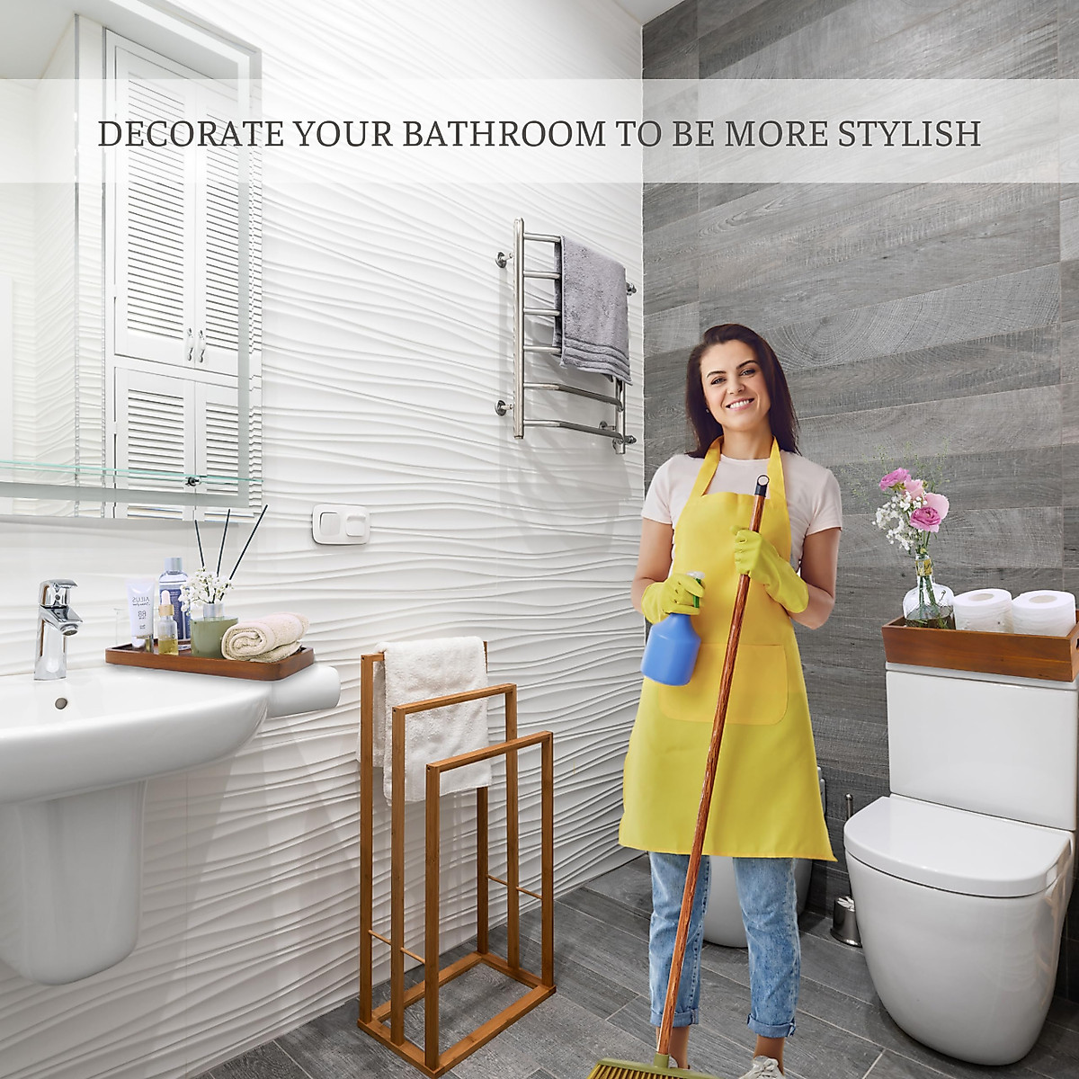 KOLWOVEN Set 2 Wooden Toilet Tray & Vanity Tray from Acacia Wood for Bathroom Counter Organizer and Back of Toilet Tank Topper Paper Hand Towel Tray Decorative Organizer for Bathroom Accessories