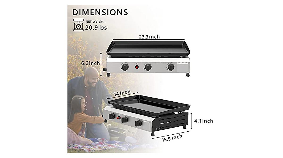 SKOK 3 Burner Gas Griddle - Portable Outdoor BBQ & Camping Grill