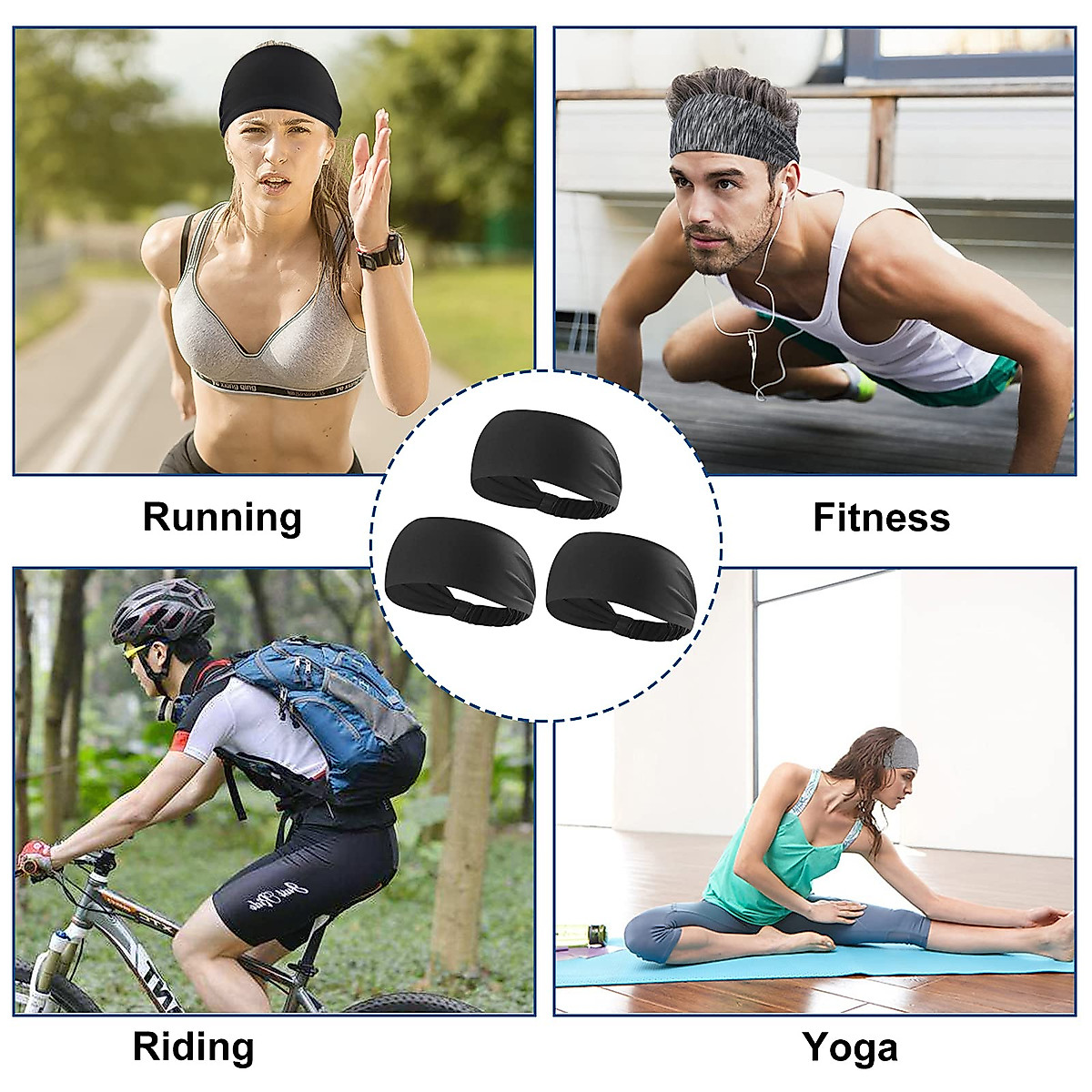 SUNLAND Workout Headbands for Women Men Moisture Wicking Sweat Bands Elastic Wide Sport Headbands for Yoga Fitness Tennis Running Gym