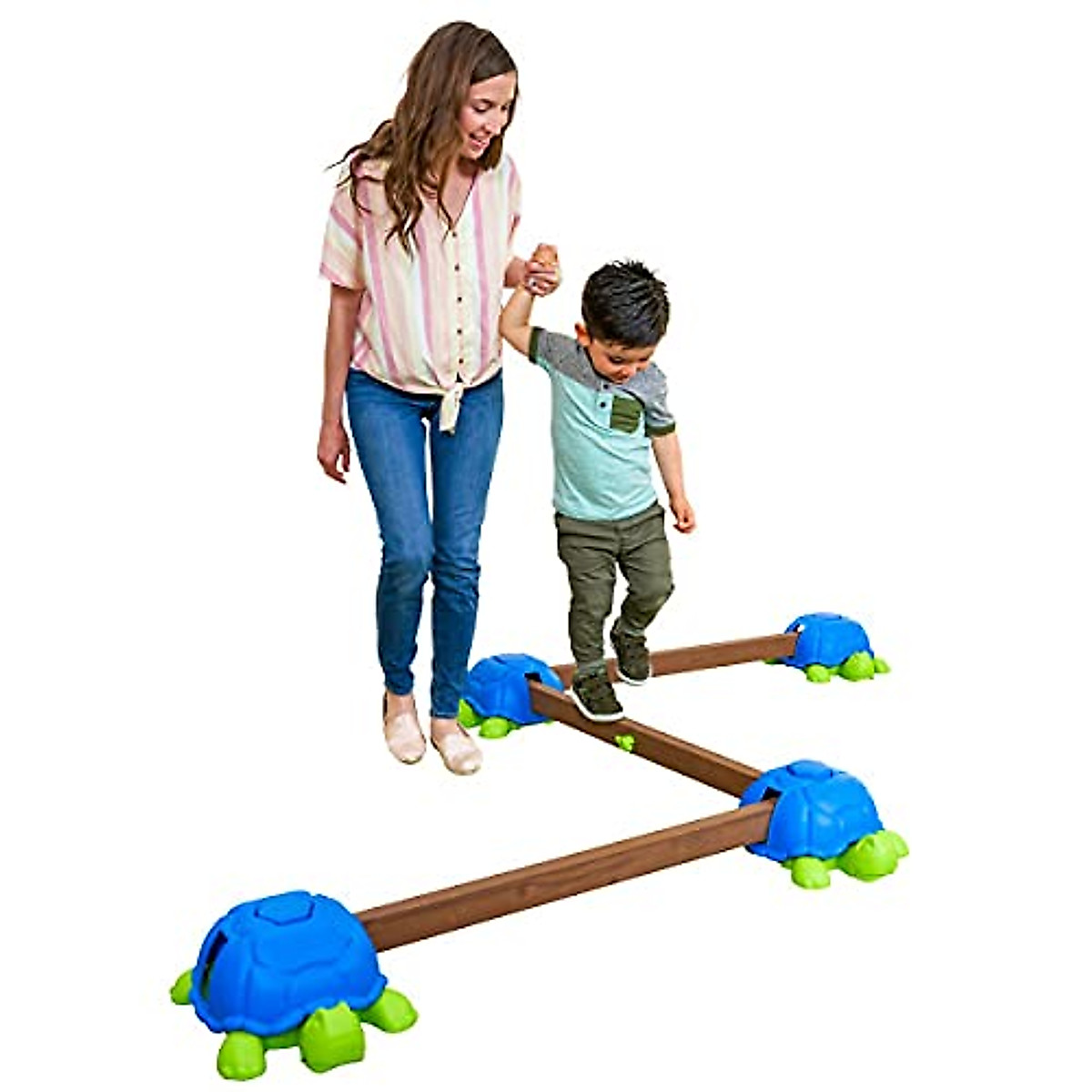 KidKraft Turtle Totter Wooden Adjustable Balance Beam for Toddlers with Squeaky Turtle and Wobble Board, Gift for Ages 2-5
