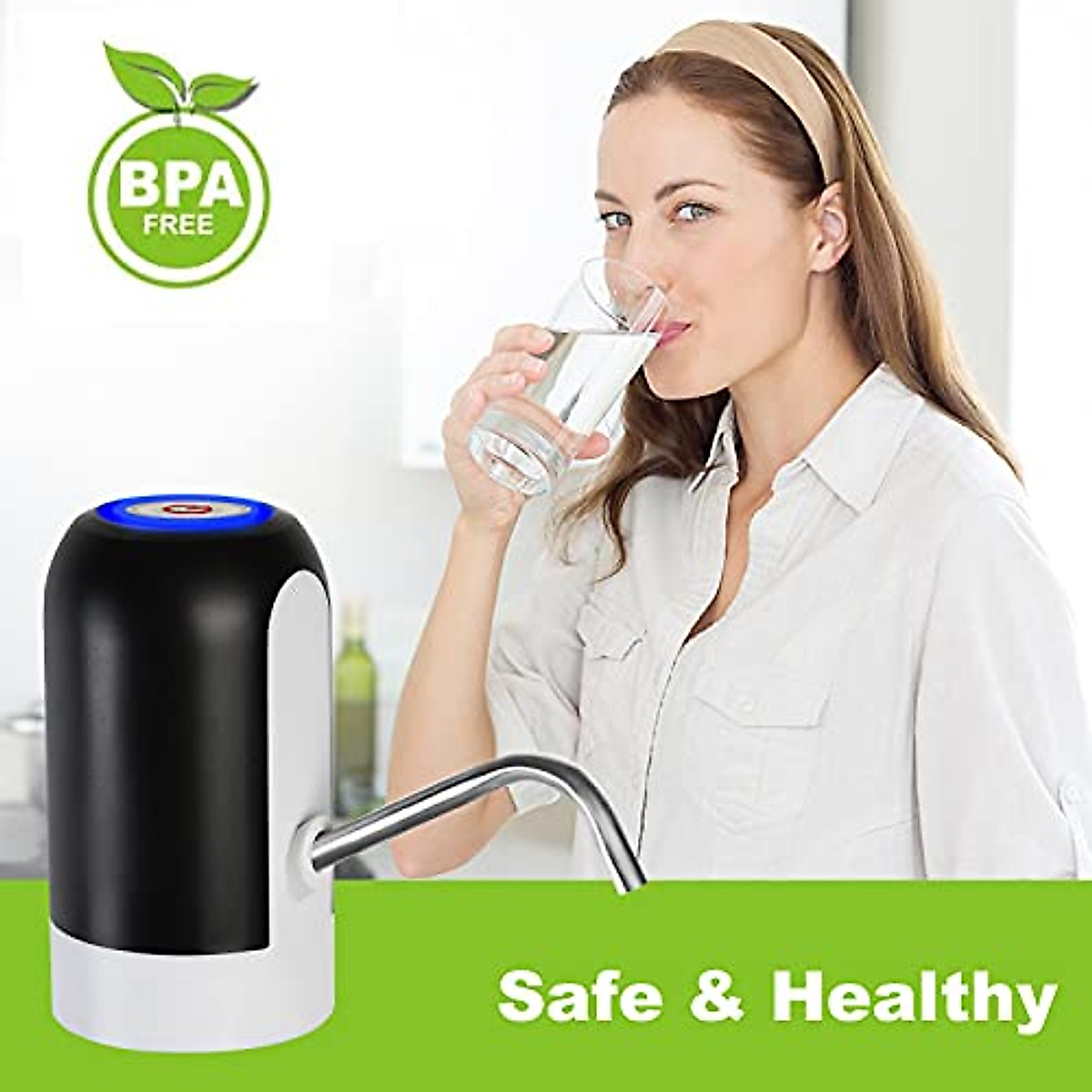 Calogy 5 Gallon Water Dispenser, Electric Drinking Water Pump with Rechargeable, Portable Automatic Water Bottle Pump for Camping Kitchen Home Office - Black