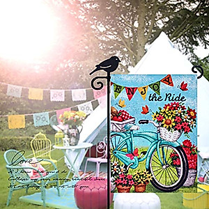 LAYOER Garden Flag 12.5 x 18 Inch Blue Bicycle Bunting Flower Basket Spring Summer Double sided Outdoor Courtyard Farmhouse small Decoration