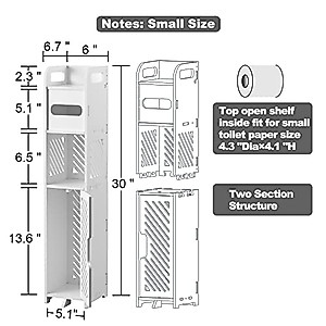 H HUIYKALY Toilet Paper Holder Stand Behind Toilet Storage for Restroom Cabinet,Narrow Bathroom Cabinet with Toilet Paper Holder Insert,Toilet Storage for Small Spaces,Thick Cloud White