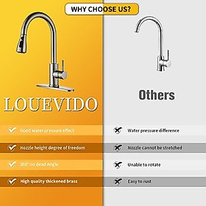 LOUEVIDO Kitchen Faucet with Pull Down Sprayer Brushed Nickel, High Arc Single Handle Sink Deck Plate, Commercial Modern rv Stainless Steel Faucets, Grifos De Cocina