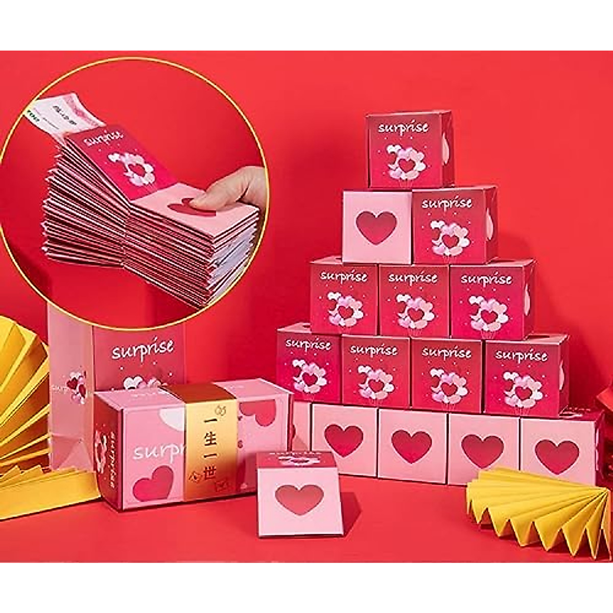 Glaric Surprise Box Gift Box,Bounce Surprise Gift Box,Surprise Gift Box Explosion for Money Creativity Folding Bouncing Red Envelope Gift Box for Birthday（10 bouncing boxes PINK